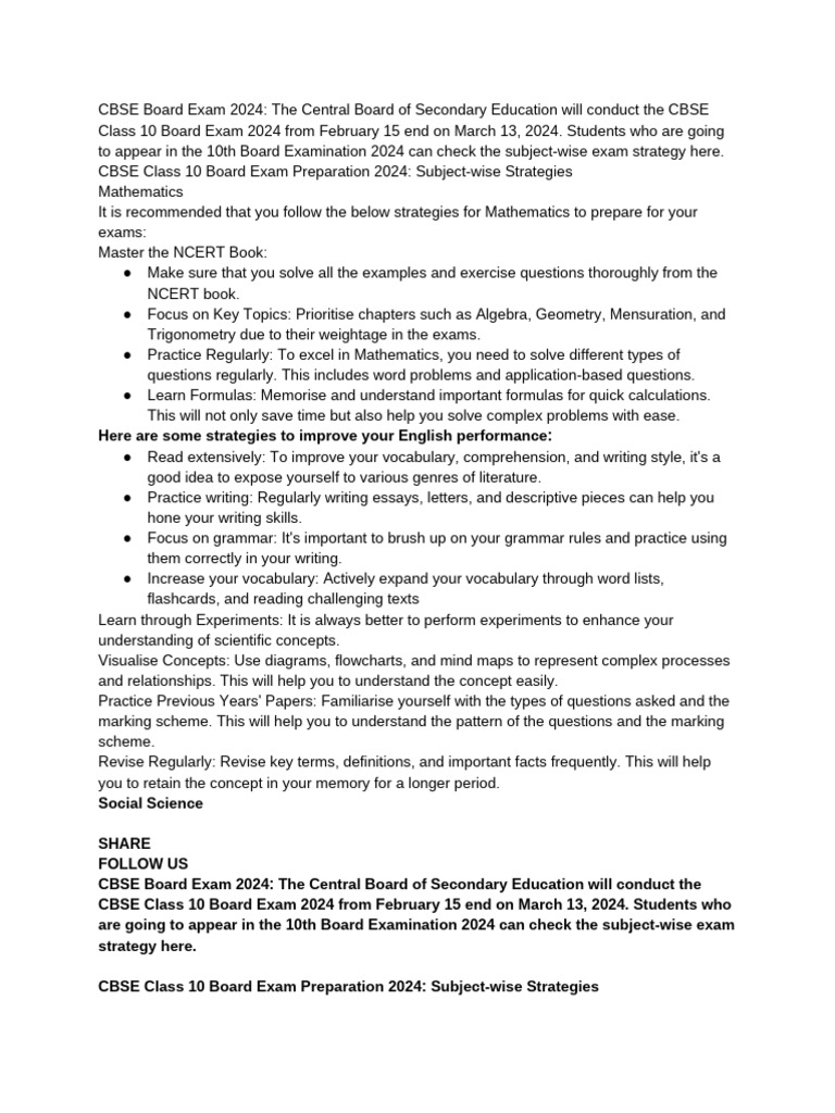 Subject-Wise Preparation Strategy | PDF | Reading Comprehension ...