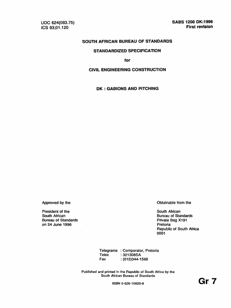 SABS 1200 DK: Gabions and Pitching | PDF | Concrete | Polyvinyl Chloride