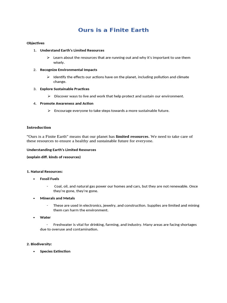 Ours Is A Finite Earth | PDF | Climate Change | Agriculture