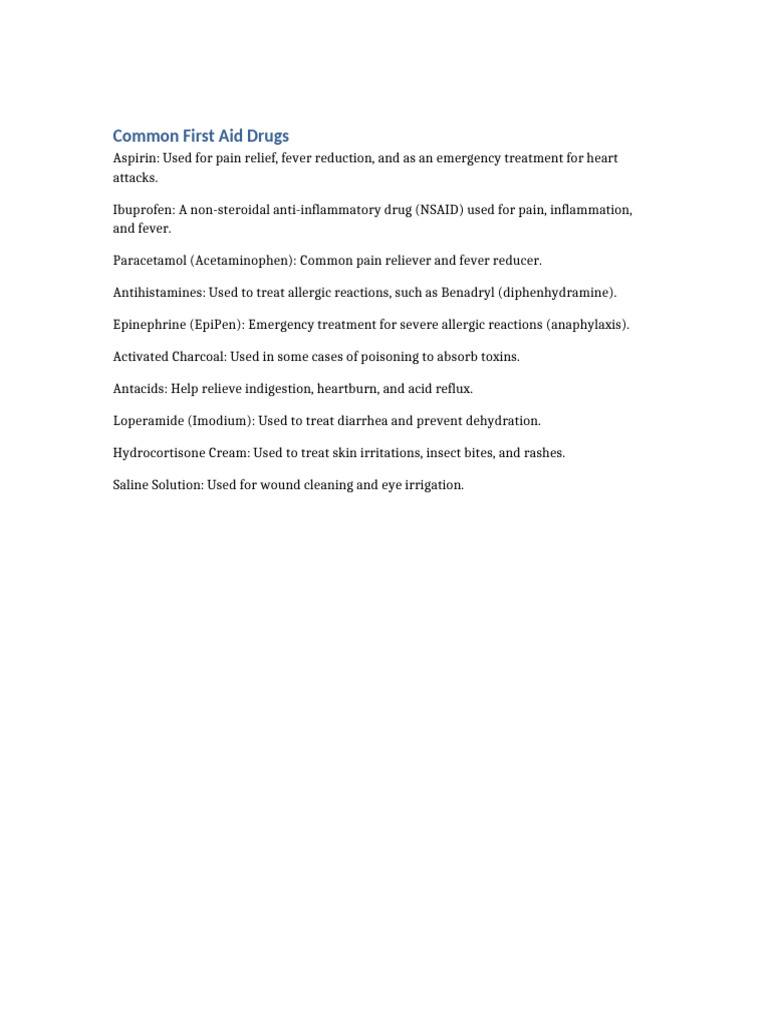Essential First Aid Medications Guide | PDF