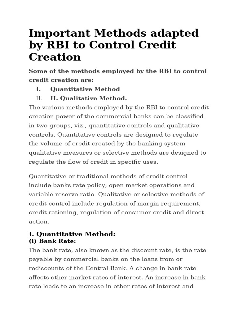 Methods of Controlling Credit by RBI | PDF | Reserve Requirement | Banks