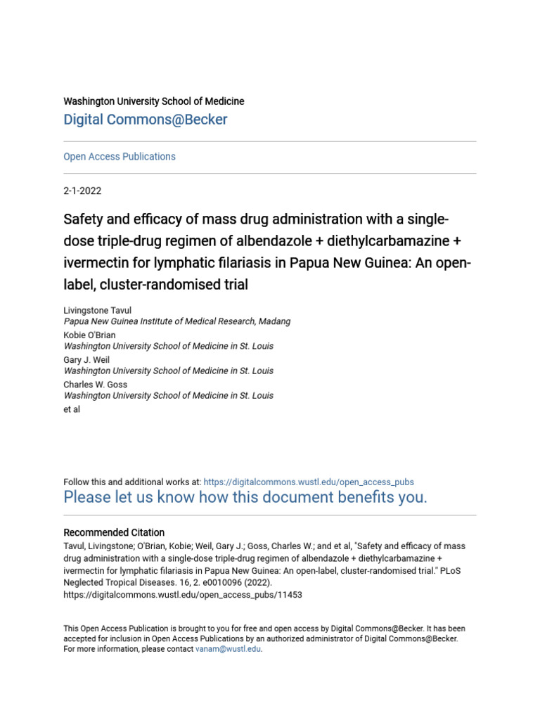 Safety and Efficacy of Mass Drug Administration With A Single-Dos | PDF ...