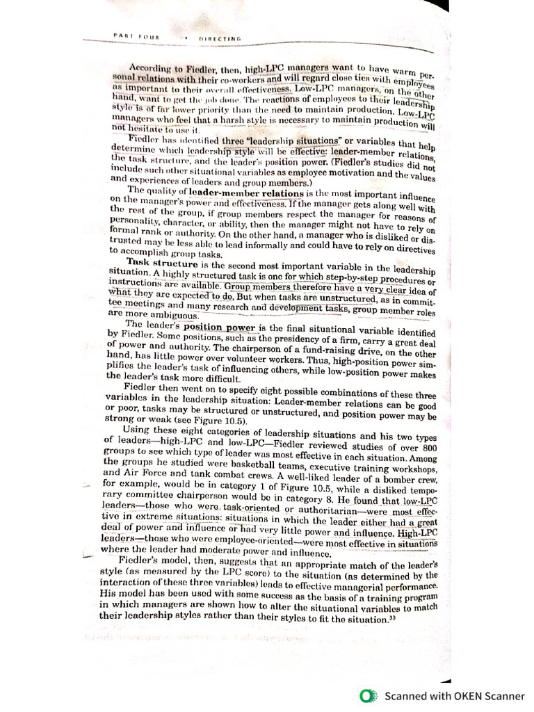 Fred Fiedler's Leadership Model | PDF