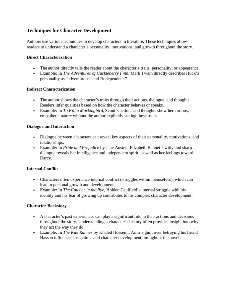 Techniques For Character Development | PDF