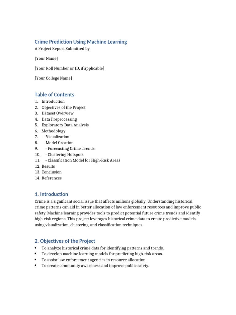 Crime Prediction Project Report | PDF | Cluster Analysis | Machine Learning
