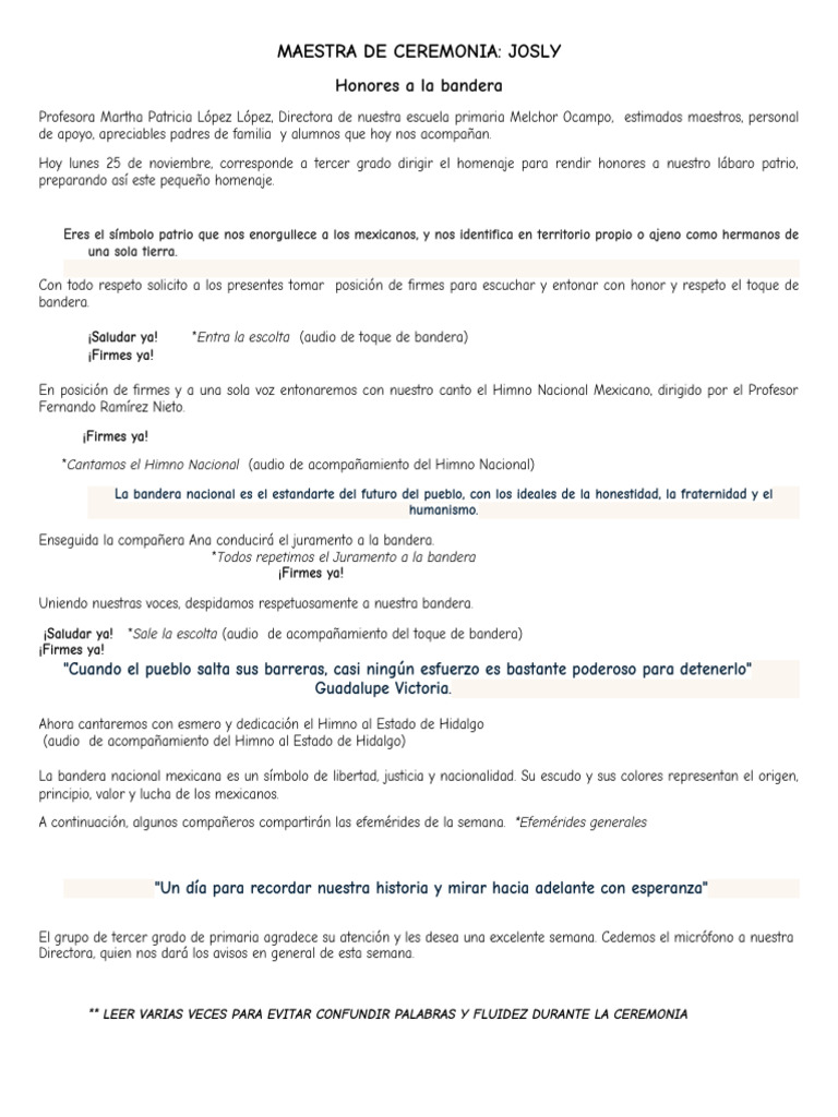 Honores A La Bandera 3° MO | PDF