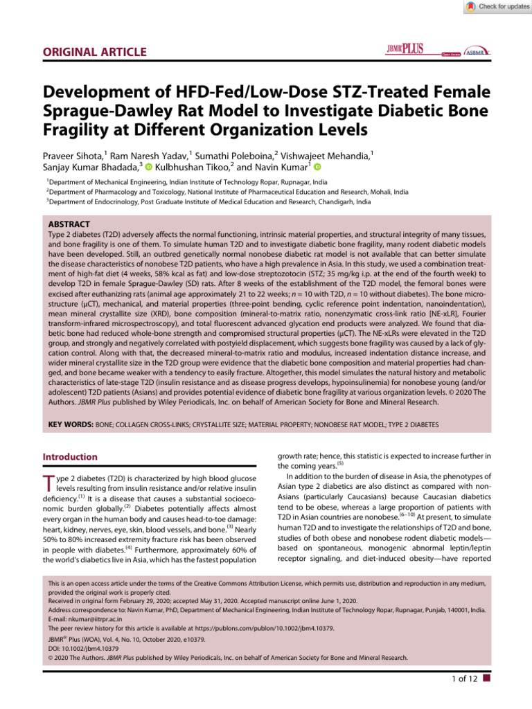 JBMR Plus - 2020 - Sihota - Development of HFD‐Fed Low‐Dose STZ‐Treated Female Sprague‐Dawley ...