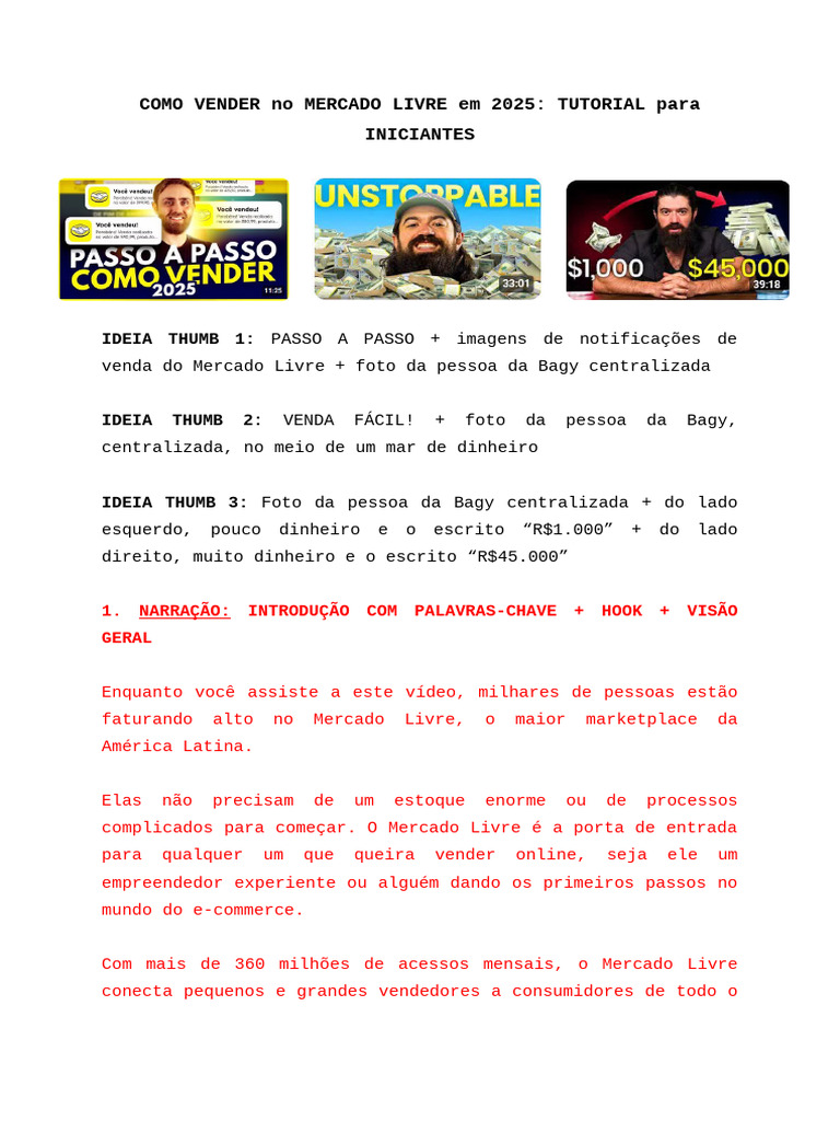 Como Vender No Mercado Livre - Roteiro Youtube - Como Vender Estratégia | PDF | Publicidade | E ...