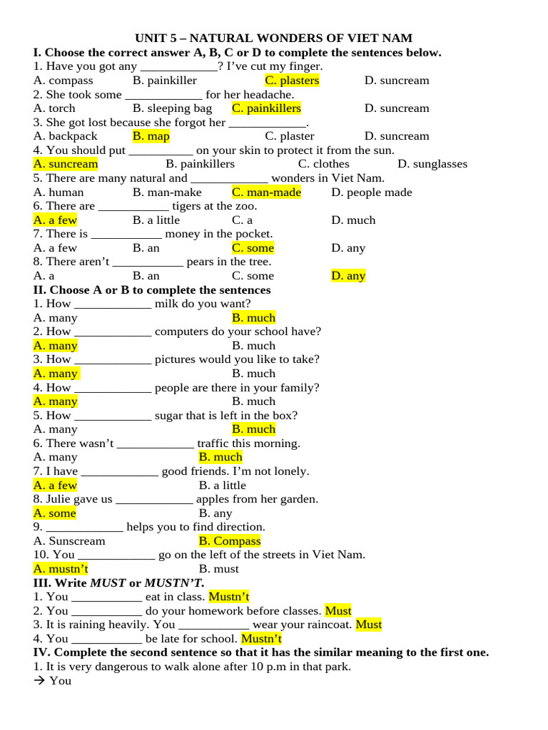 2. ĐỀ KTRA THƯỜNG XUYÊN-HK1-UNIT 5 (cut) -KEY | PDF