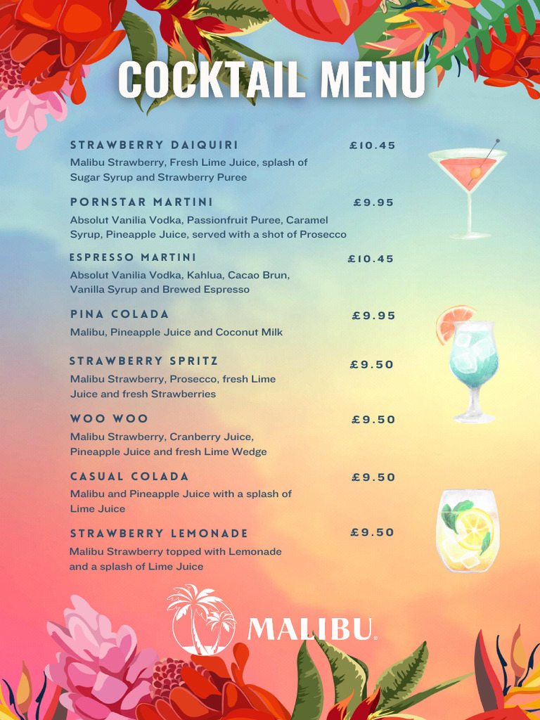 Media - Qmpheh20 - April 2024 Malibu Cocktail Menu 594 X 841 MM | PDF