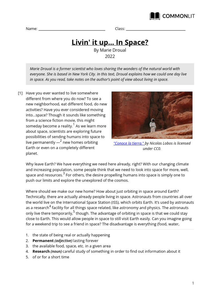 CommonLit - Livin' It Up in Space | PDF | Mars | Rover (Space Exploration)