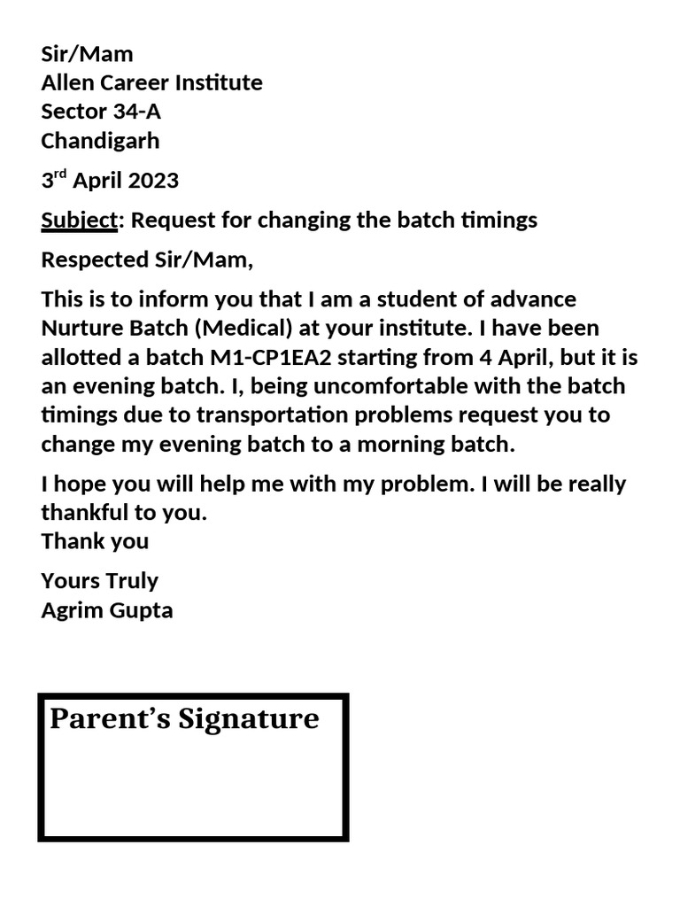 Request to Change Batch Timings | PDF