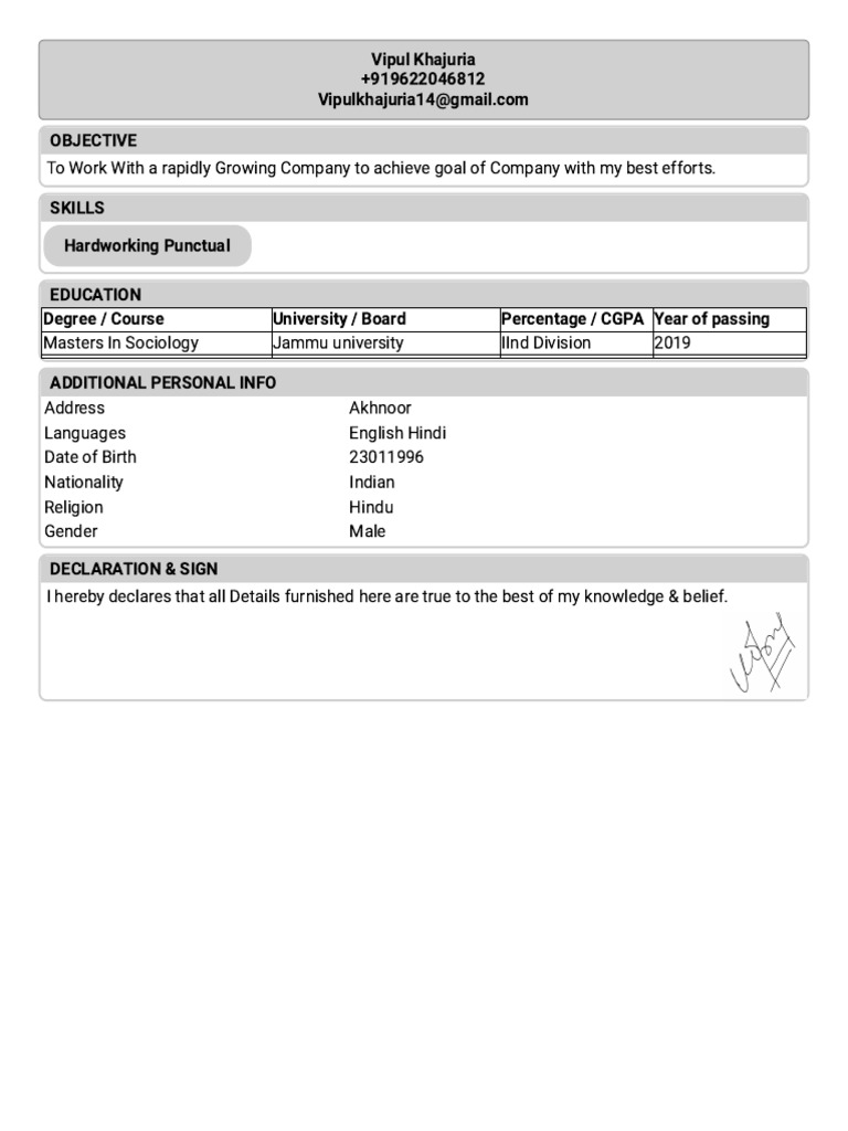Vipul Khajuria - Resume Overview | PDF