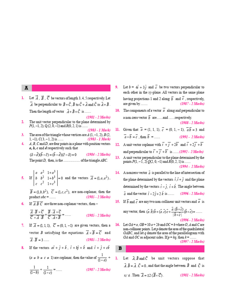 Vectors - JEE Advanced Previous Year Questions | PDF | Rectangle | Euclid