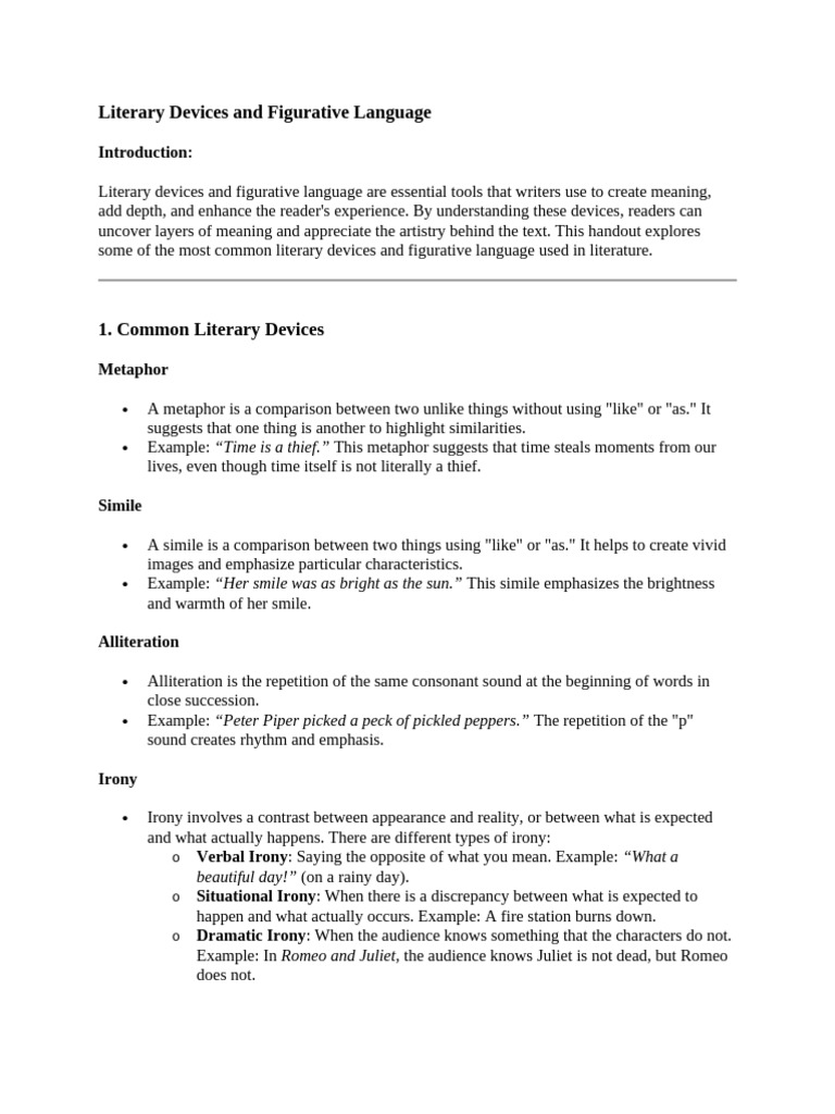 Literary Devices and Figurative Language | PDF | Irony | Metaphor