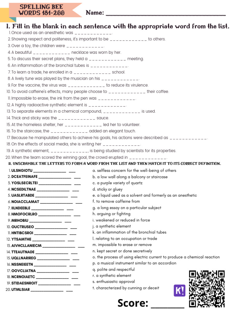 Spelling Bee Words 181-200 PDF | PDF