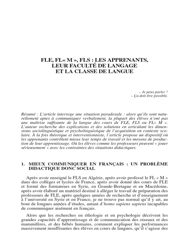 Aptitudes langagières en FLE et FLS | PDF | Apprentissage | la ...