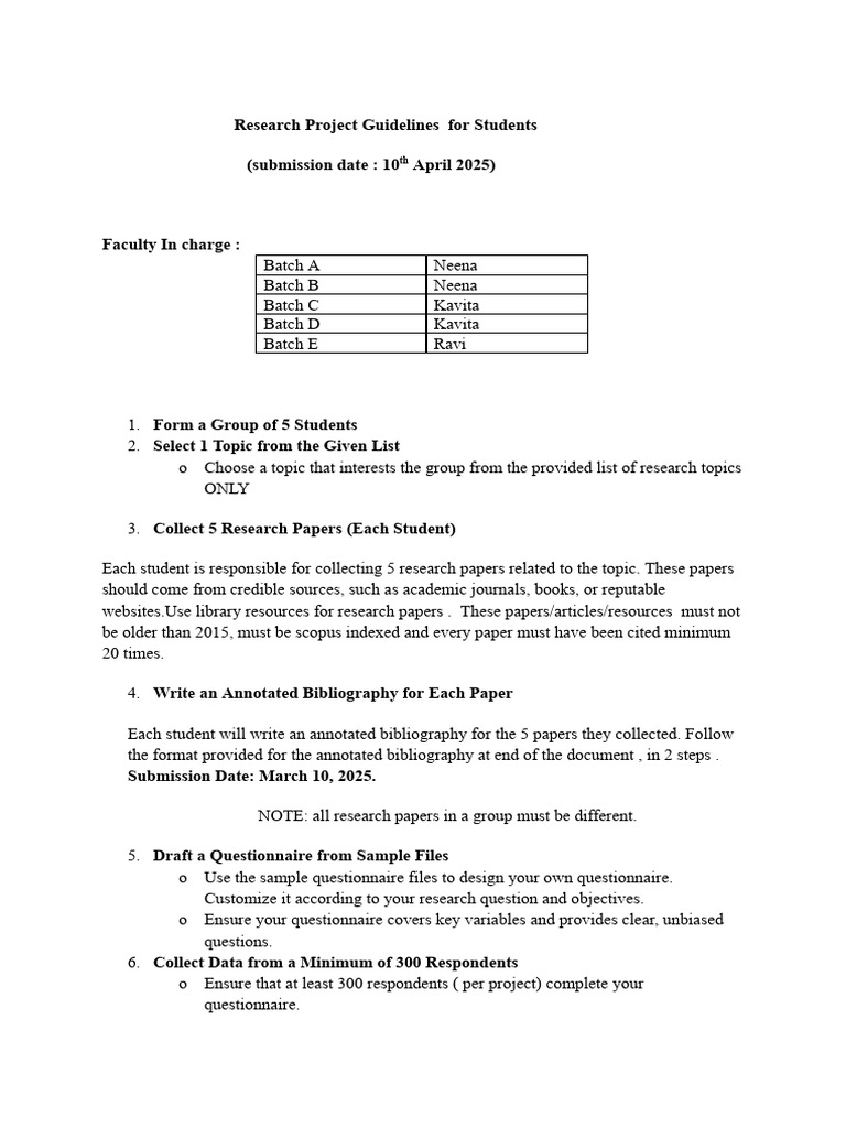 Research Project Guidelines for Students | PDF | Methodology | Statistics