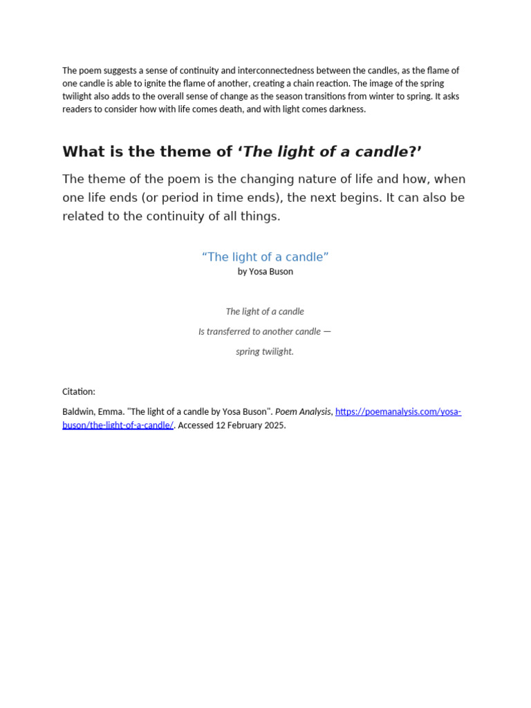 The Light of a Candle: A Haiku Analysis | PDF