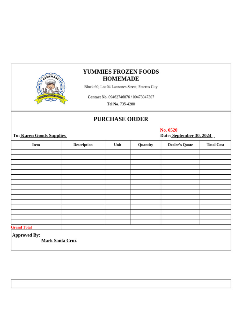 Task Sheet No 5 - Purchase Order Slip. Yummies Goods Store_villanueva ...