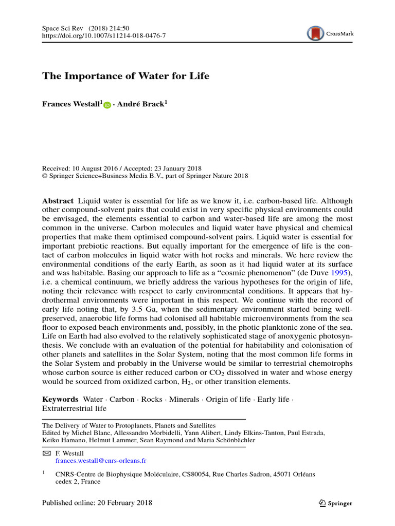 The Importance of Water For Life | PDF | Abiogenesis | Hydrothermal Vent
