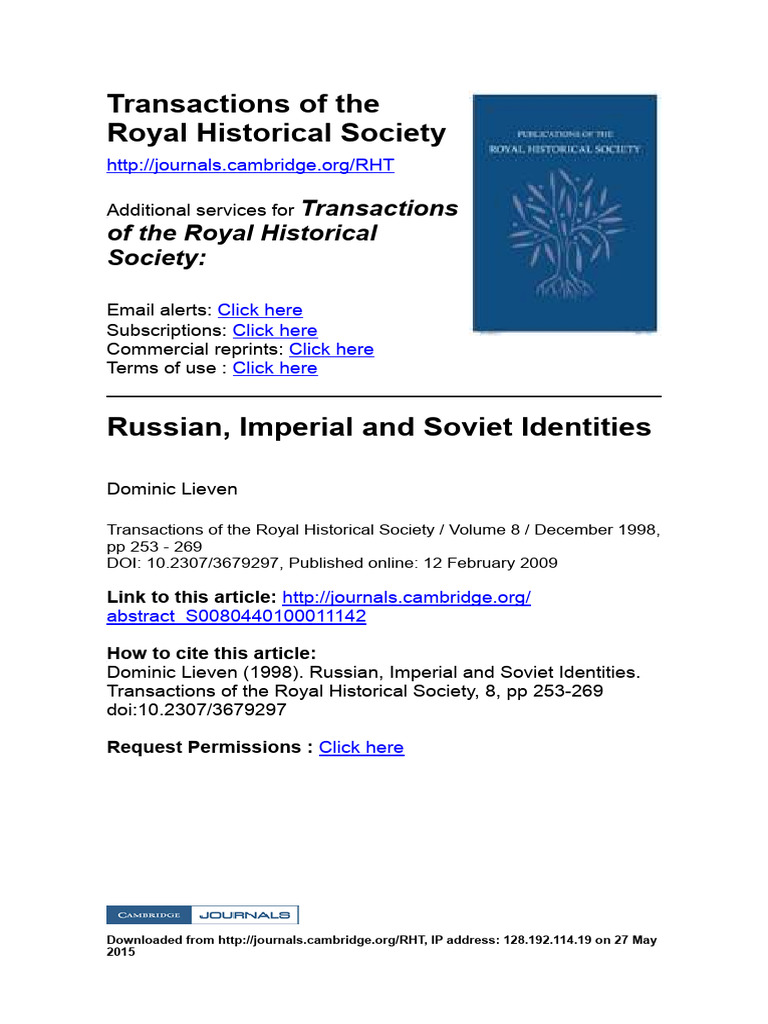 Russian Identities: Imperial to Soviet | PDF | Russian Empire | Soviet ...