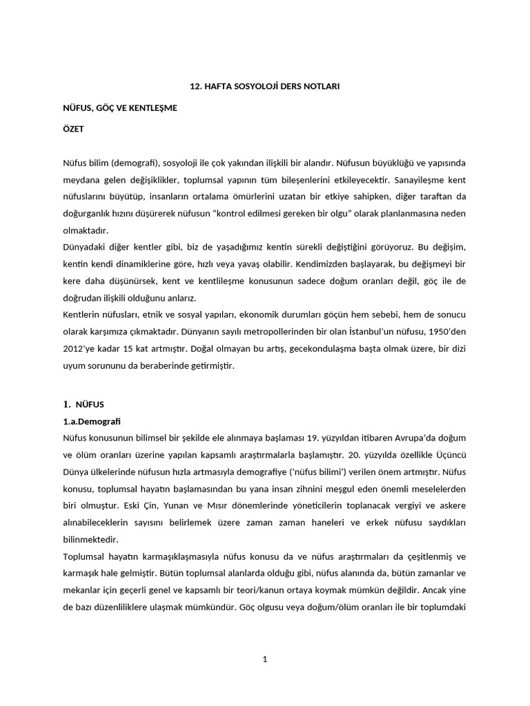 Hafta Nüfus, Göç Ve Kentle Me | PDF