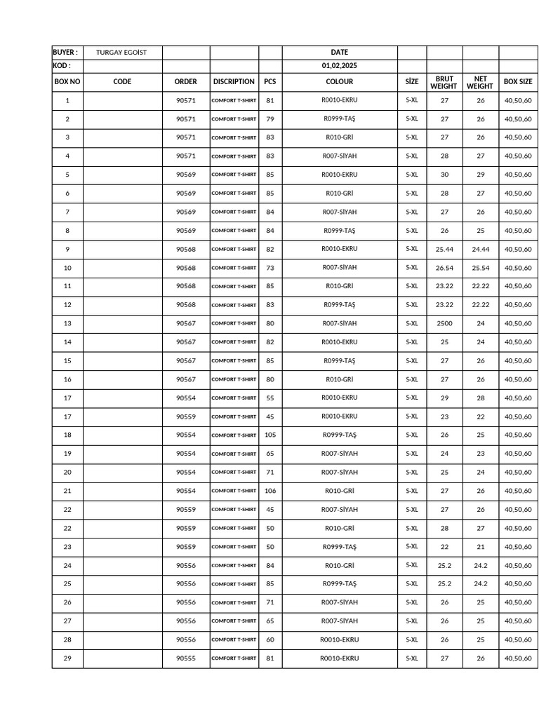 Comfort T-Shirt Order Summary | PDF