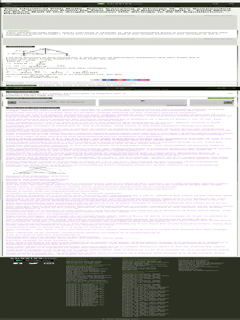 Two Identical Pith Balls, Each Carrying A Charge Q, Are Suspended From ...