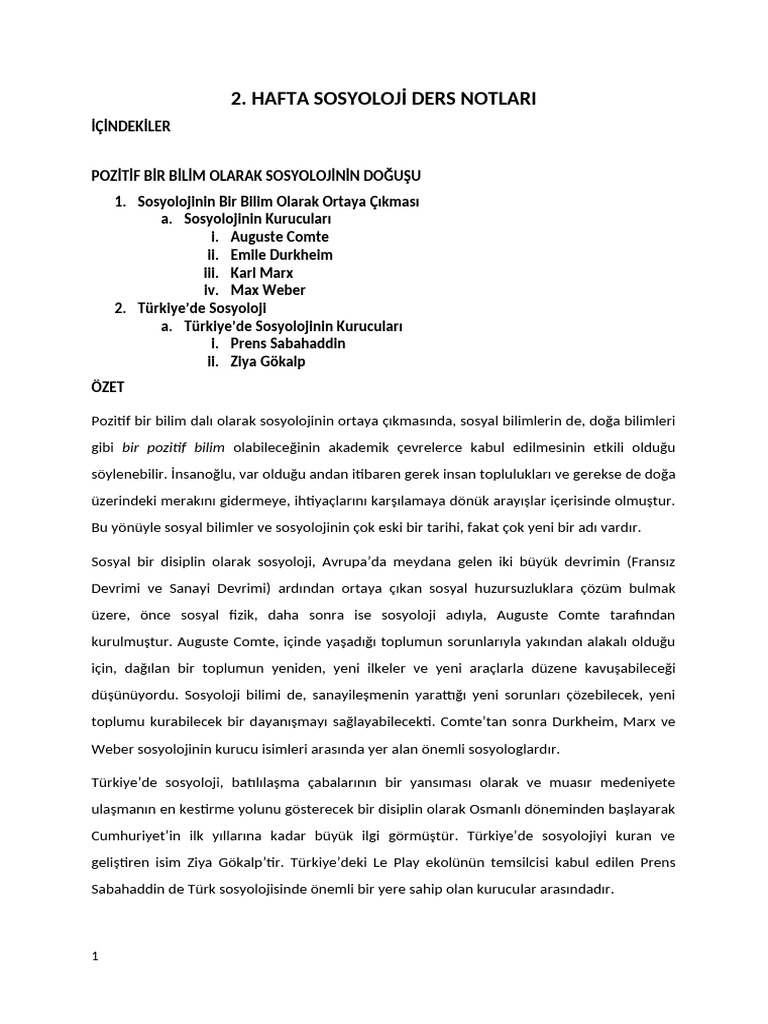 2. HAFTA POZ T F B R B L M OLARAK SOSYOLOJ | PDF