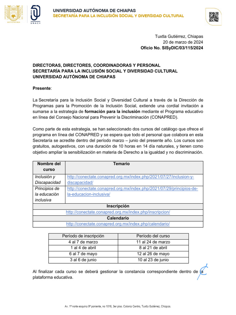 Circular - Personal. | PDF | Inclusión (Educación)