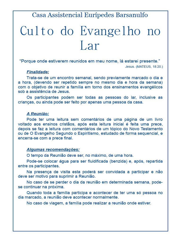 Culto Do Evangelho No Lar | PDF