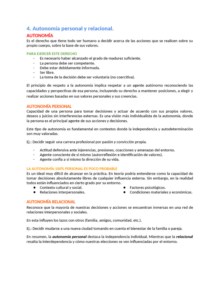BIOÉTICA - Autonomía Personal y Relacional. | PDF