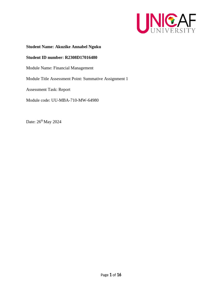 Financial Management Assessment 1 Report | PDF | Equity (Finance ...