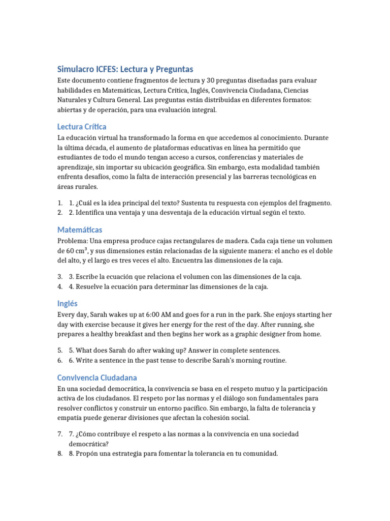 Simulacro ICFES 8 Paginas | PDF | Agua | Tolerancia