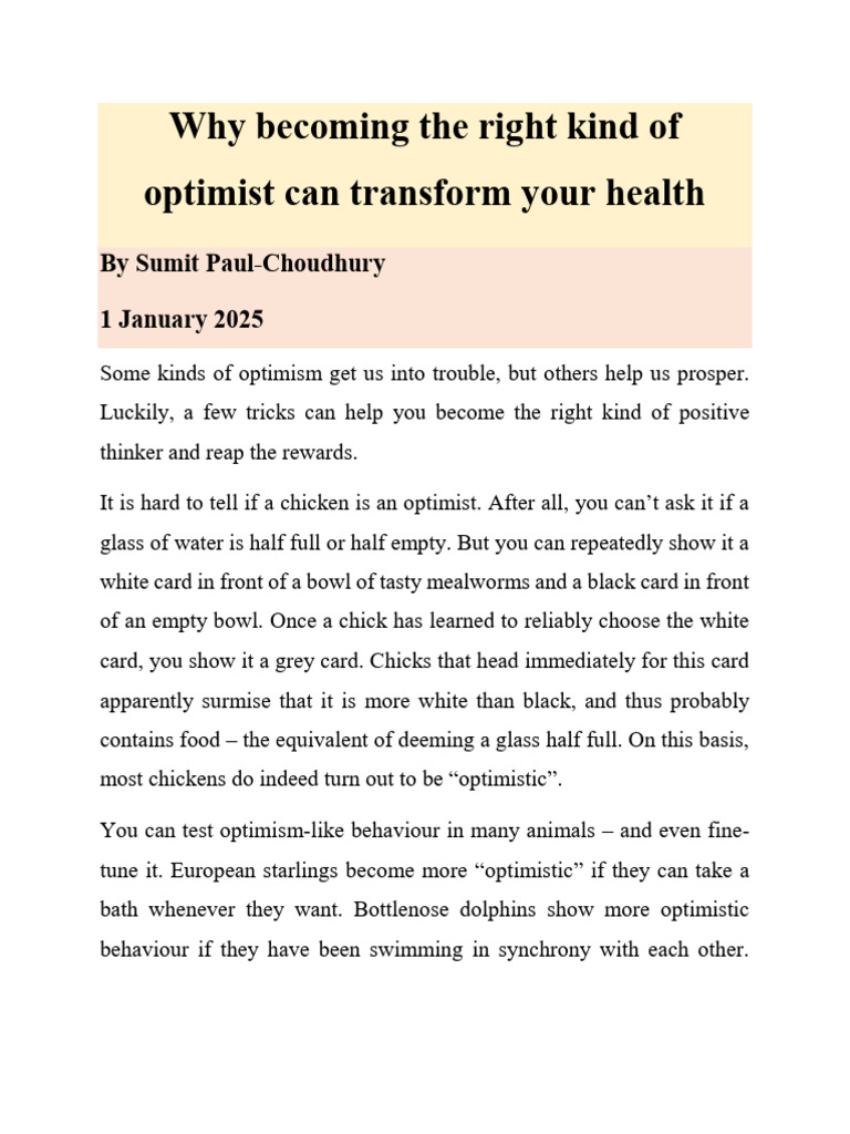 The Bright Side of Optimism | PDF | Optimism | Psychological Concepts