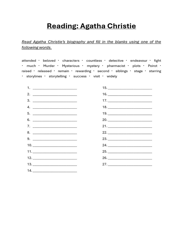 Reading - Agatha Christie - Exercise | PDF