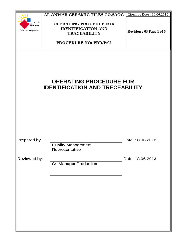 Procedure 2 IDENTIFICATION & TRACEABILITY | PDF