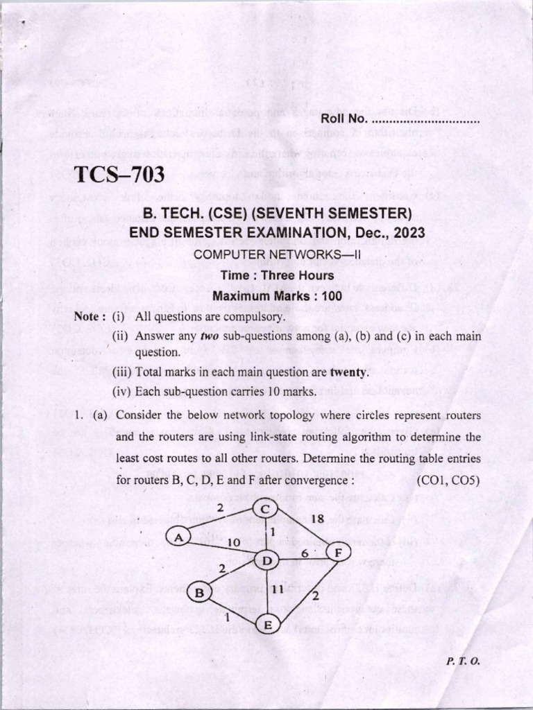 Btech Cse 7TH Sem End Term Dec 2023 | PDF | Cpu Cache | Cipher