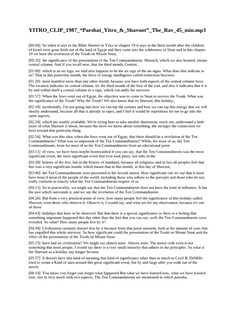 YITRO CLIP 1987 Parshat Yitro Shavuot The Rav 45 Min Mp3 Good Tape 2025-02-08 | PDF | Ten ...