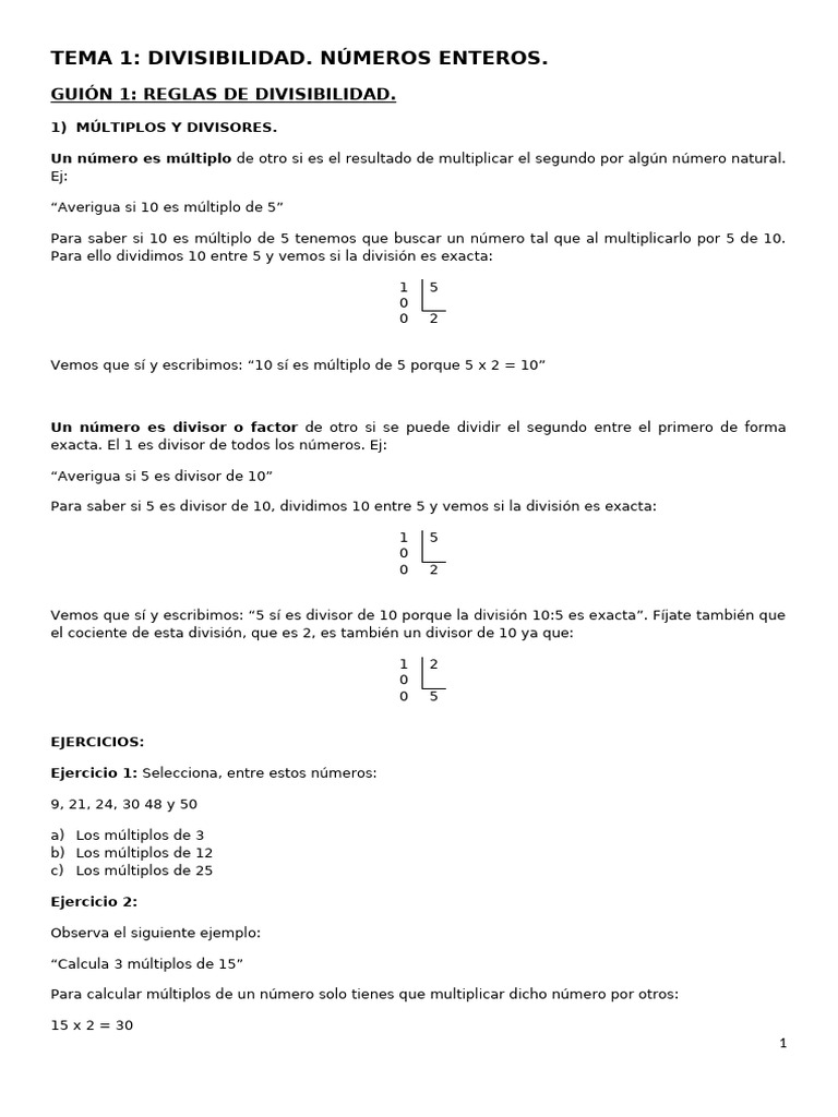 Reglas de Divisibilidad y Números Enteros | PDF | División (Matemáticas ...