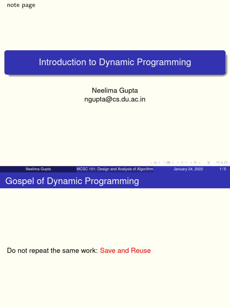 Lecture 1.6 Introduction to Dynamic Programming | PDF