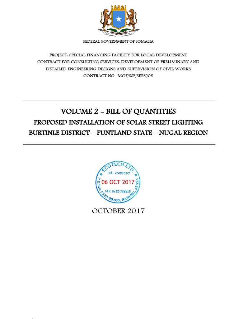 Bill of Quality Burtinle District Streetlight | PDF | Architect ...