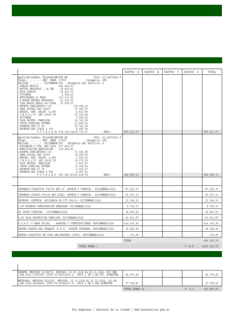 Aldegani Paraguay 934 PB B Uf 3 - Expensa Diciembre 2024 | PDF