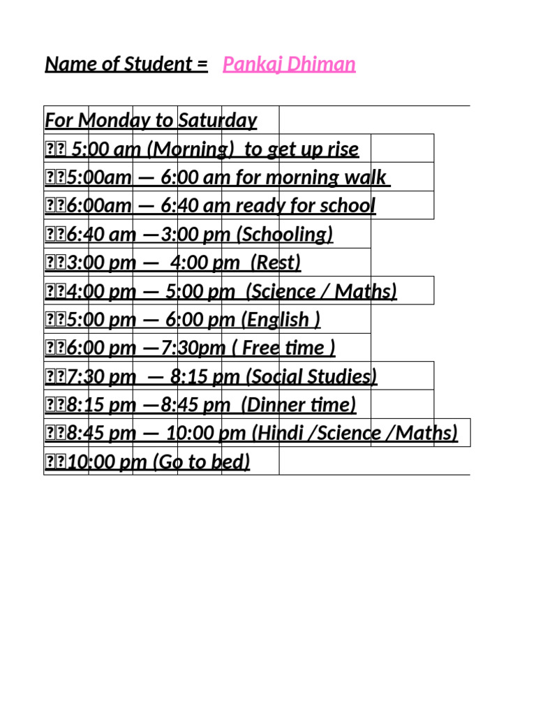 My Time Table | PDF