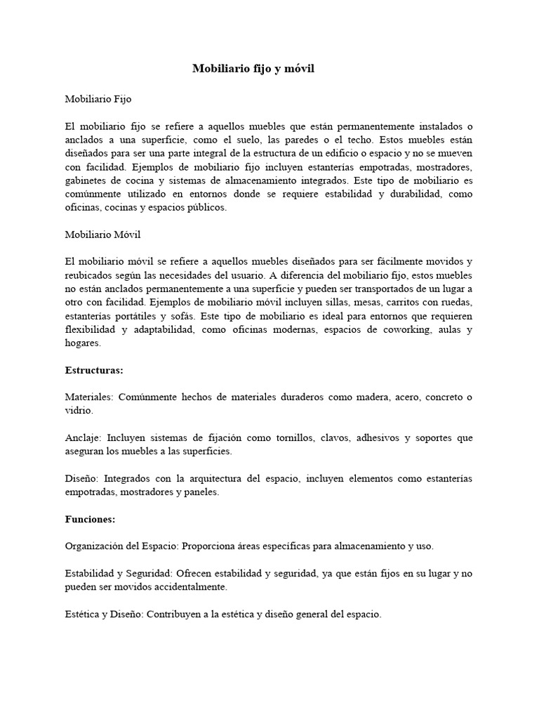 Mobiliario Fijo y Móvil en Arquitectura | PDF | Mueble