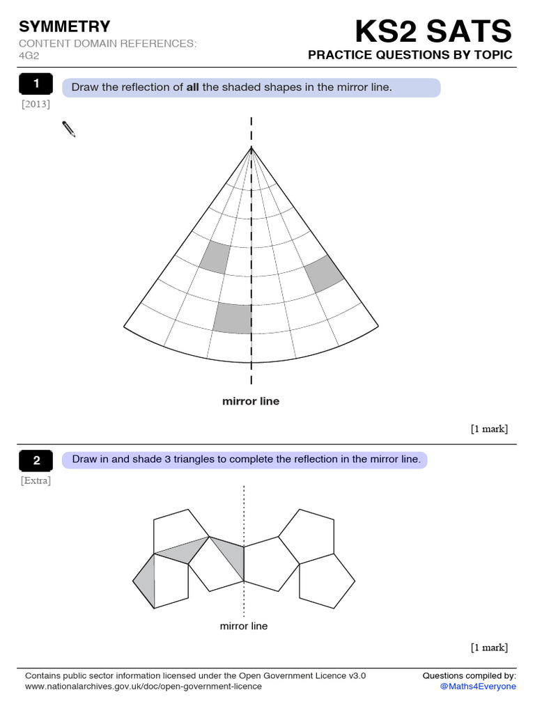 KS2 Symmetry Practice Questions | PDF | Shape | Symmetry