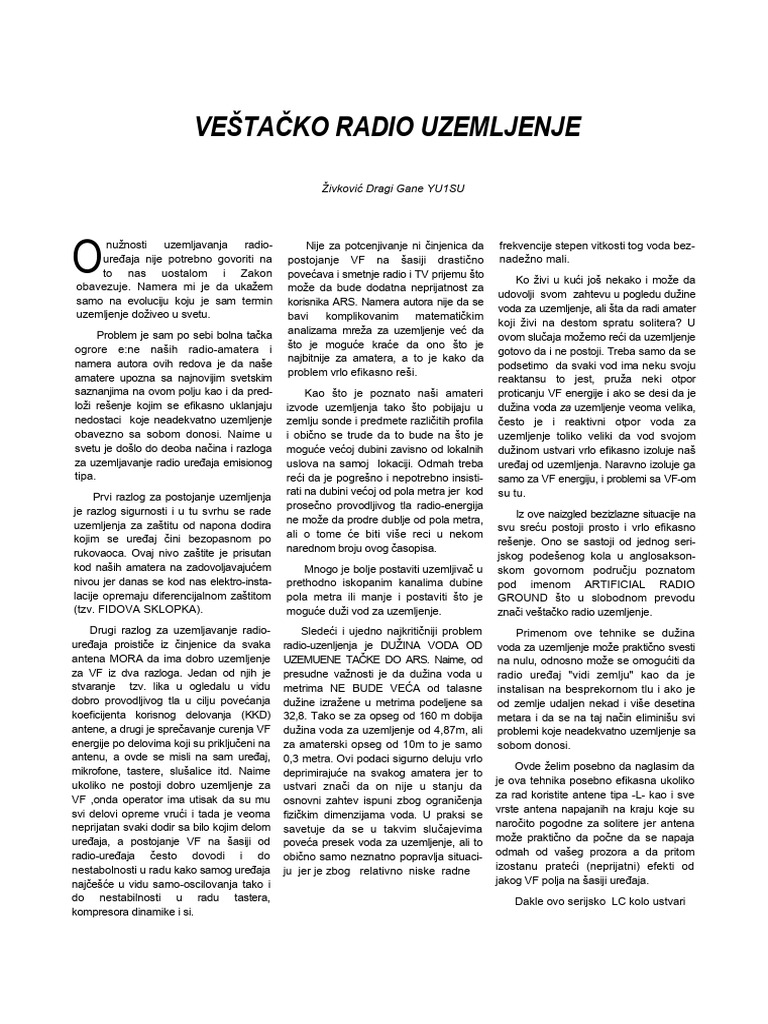 Vestacko Radio Uzemljenje | PDF