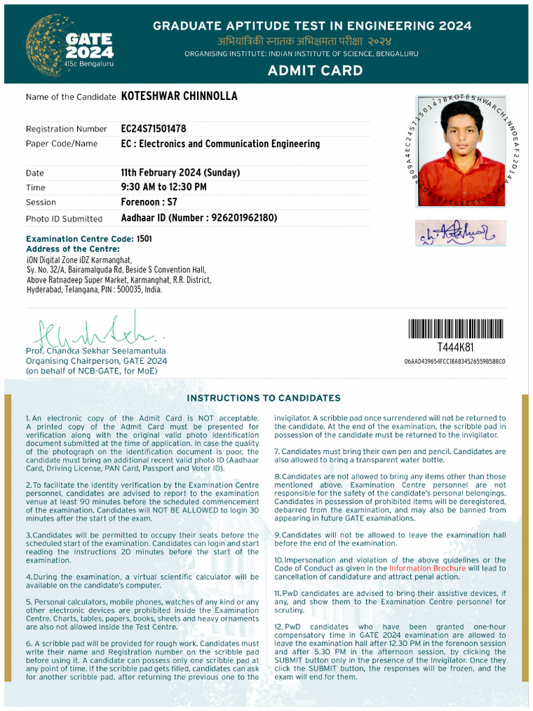 EC24S71501478 AdmitCard | PDF