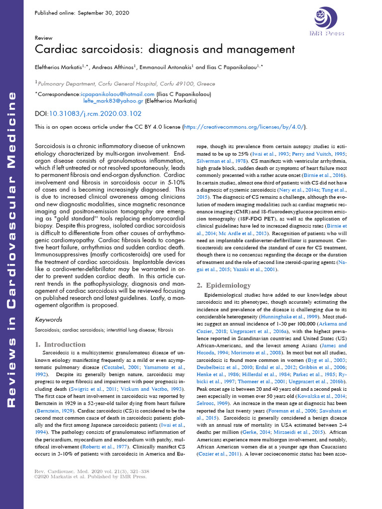 Cardiac Sarcoidosis Diagnosis and Management | PDF | Heart | Positron ...